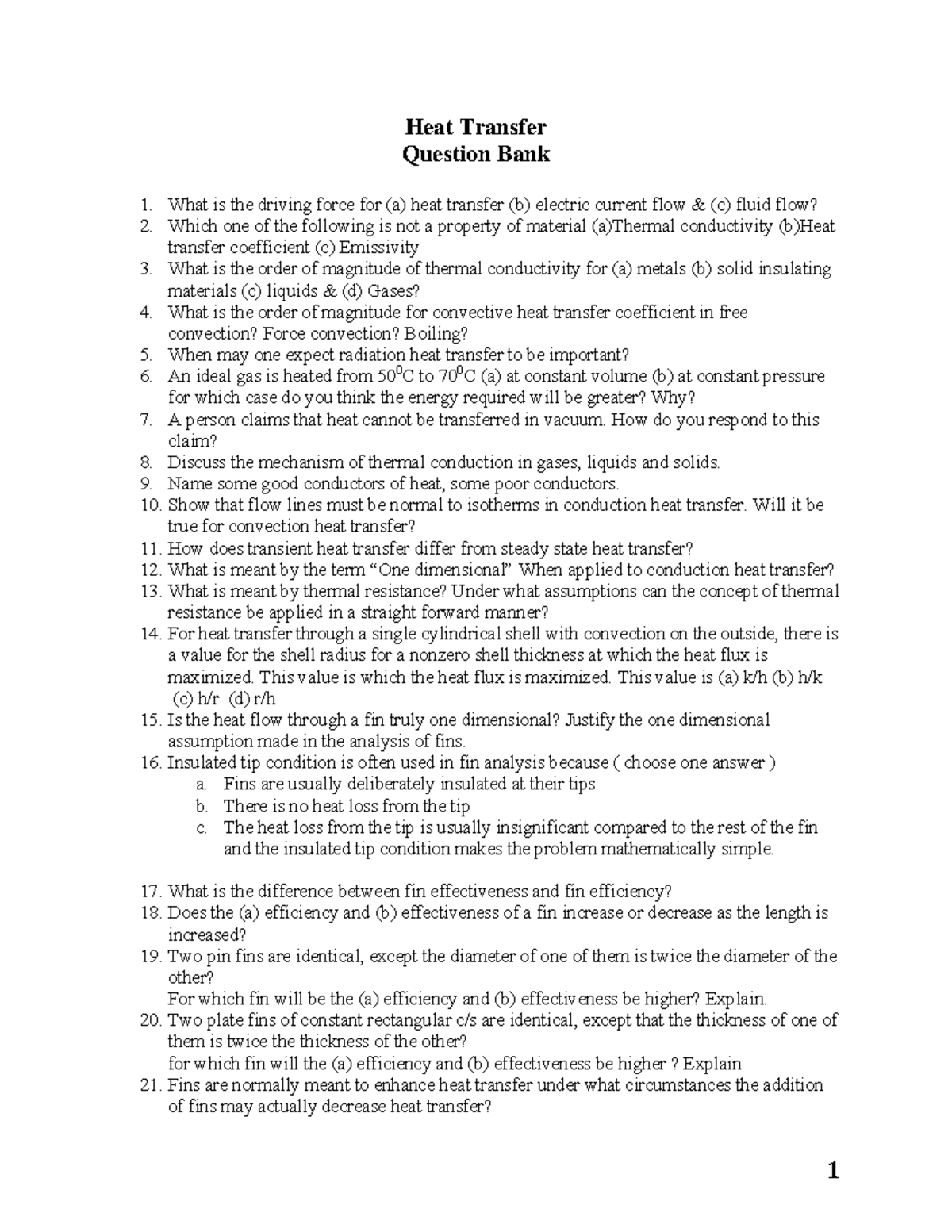 Heat Transfer (HT) Question Bank - Comprehensive Study Notes - Studocu