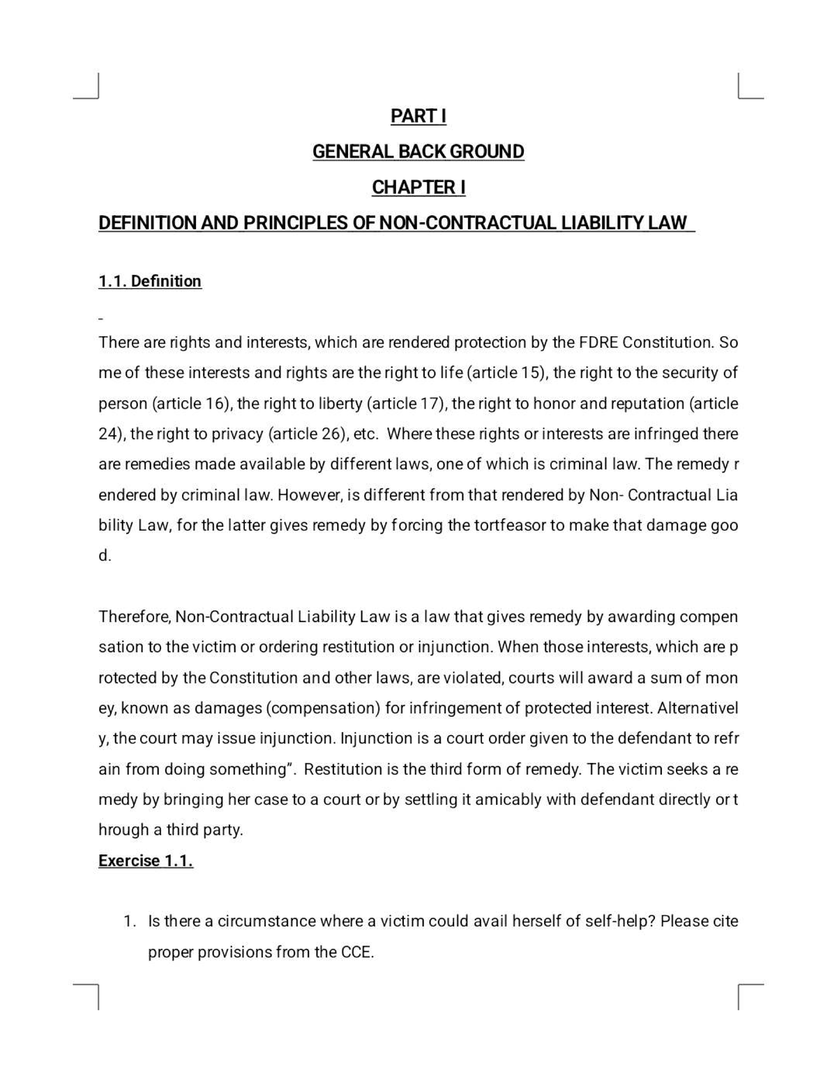 Law of Extra Contractual Liability: Teaching Materials for Law 101 ...