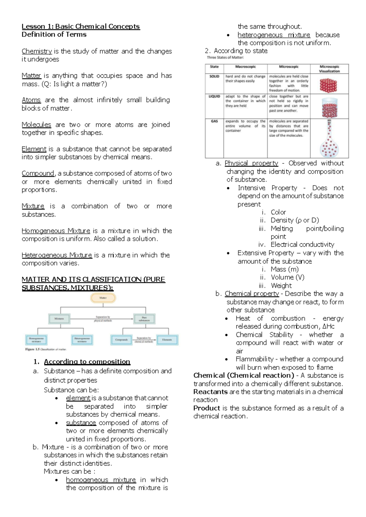CHEM 101 - Lesson 1: Basic Chemical Concepts and Definitions - Studocu