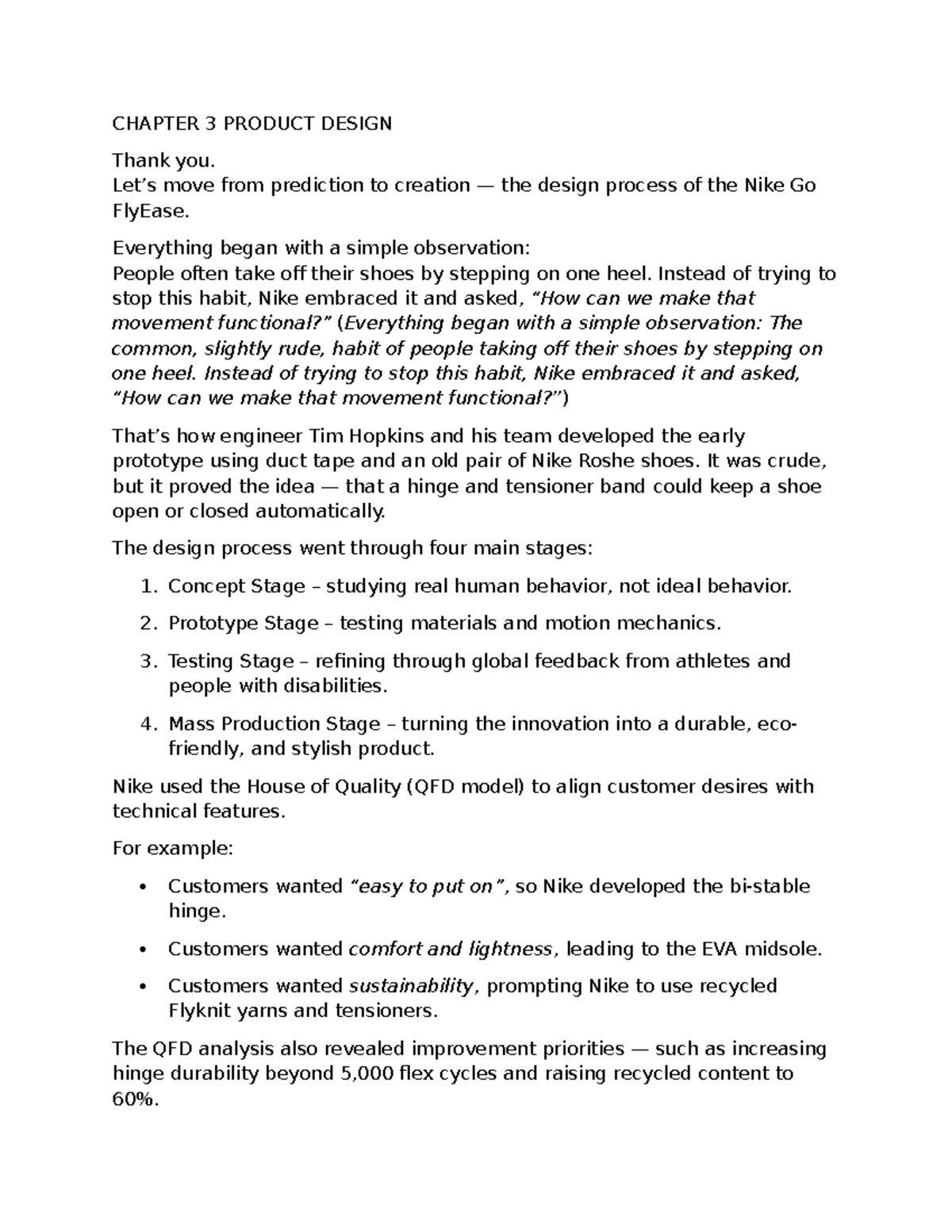 CHAPTER 3: DESIGN PROCESS OF NIKE GO FLYEASE - Studocu