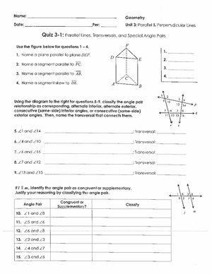 3-2 Notes - Geometry Work - Name: Date: Topic: Class: Main If two ...