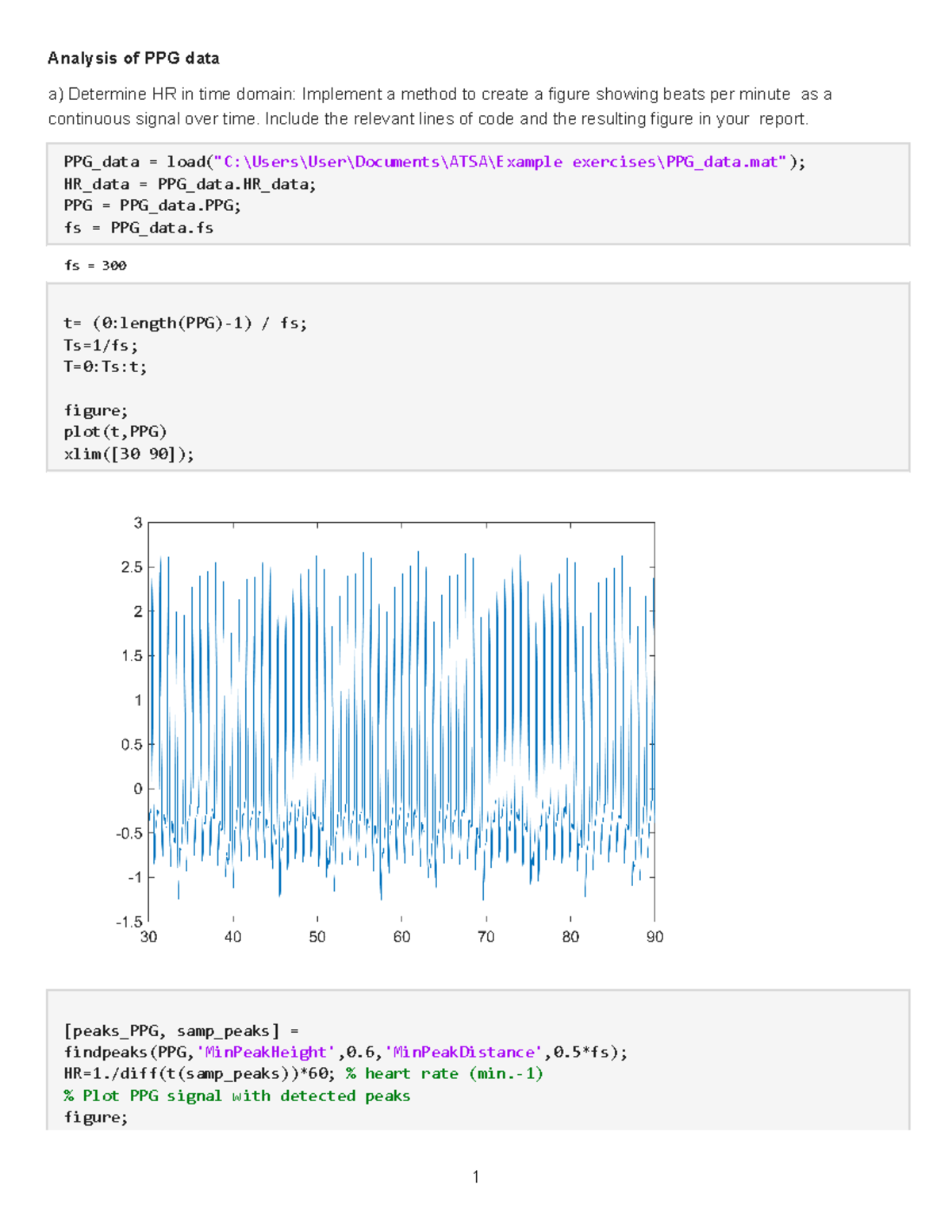 Analysis of PPG Data: Test Exercise 1 Report and Results - Studeersnel