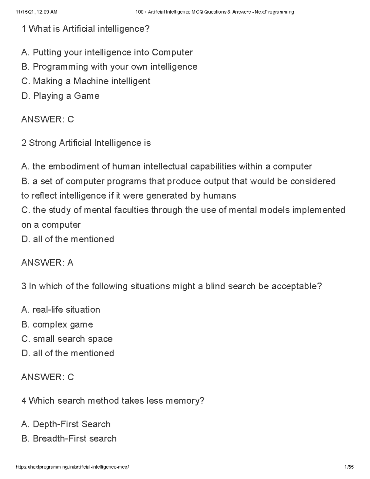 100+ Artificial Intelligence MCQ Questions & Answers - Next Programming ...
