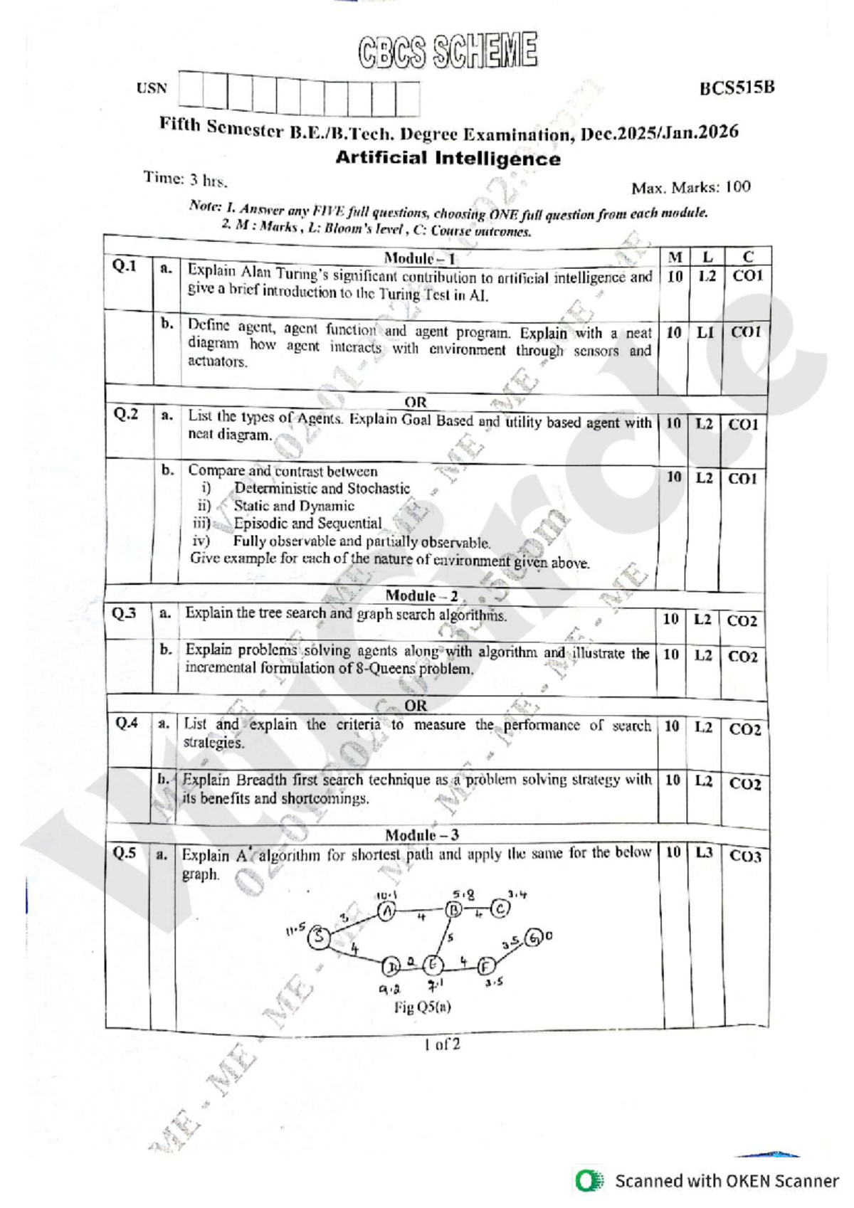 BCS515B Fifth Semester AI Exam Paper: Key Questions & Topics - Studocu