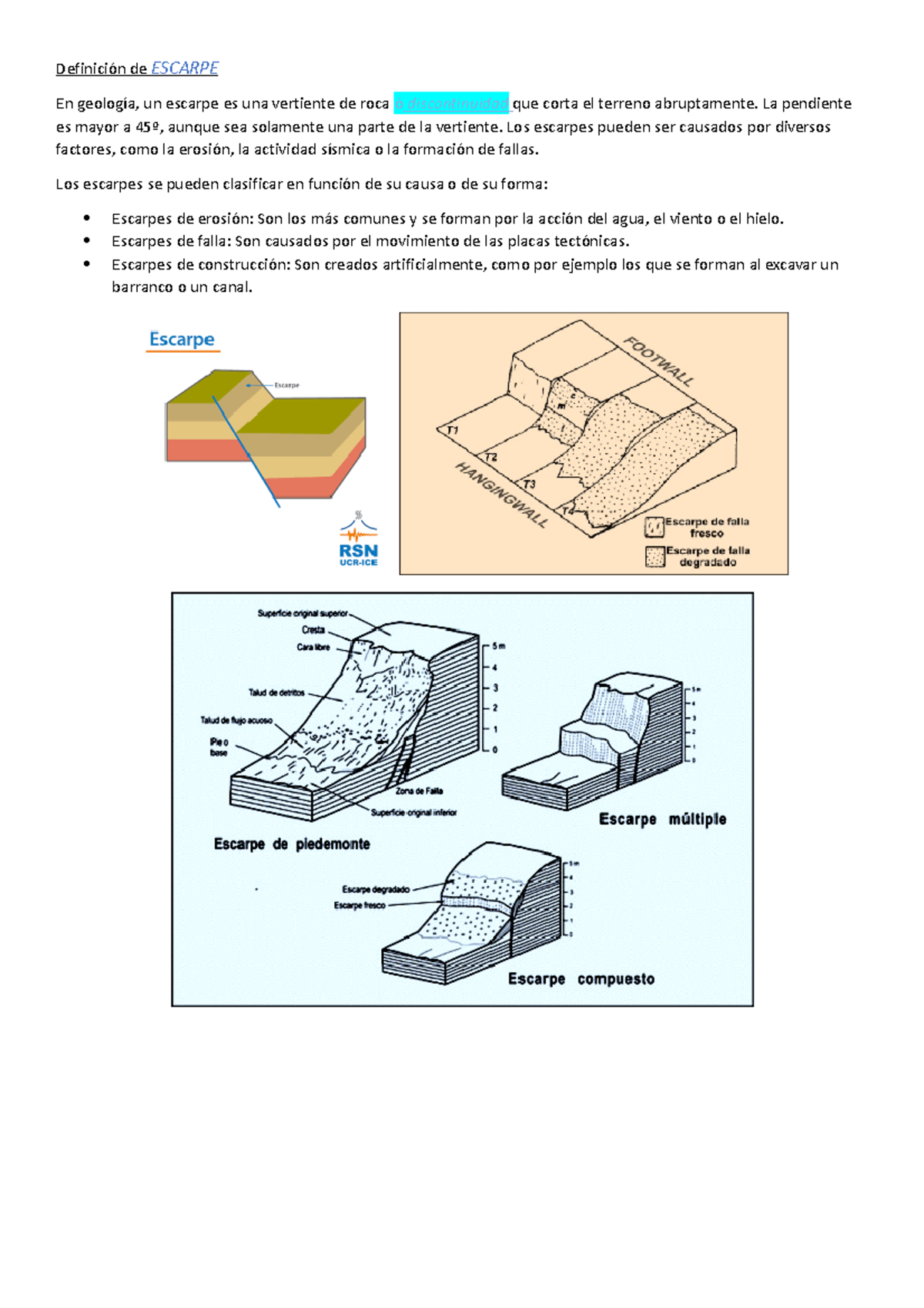 Definición de Escarpe y Colmatación - Resumen Breve en Geología - Studocu