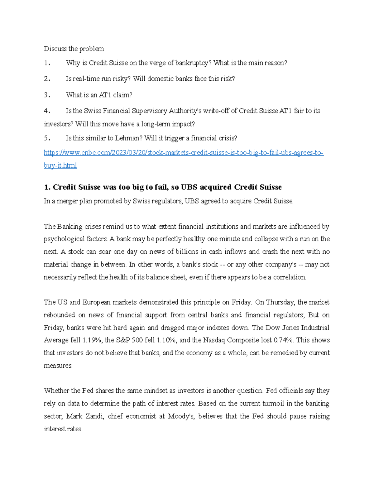Case Study: The Collapse of Credit Suisse and Its Implications - Studocu