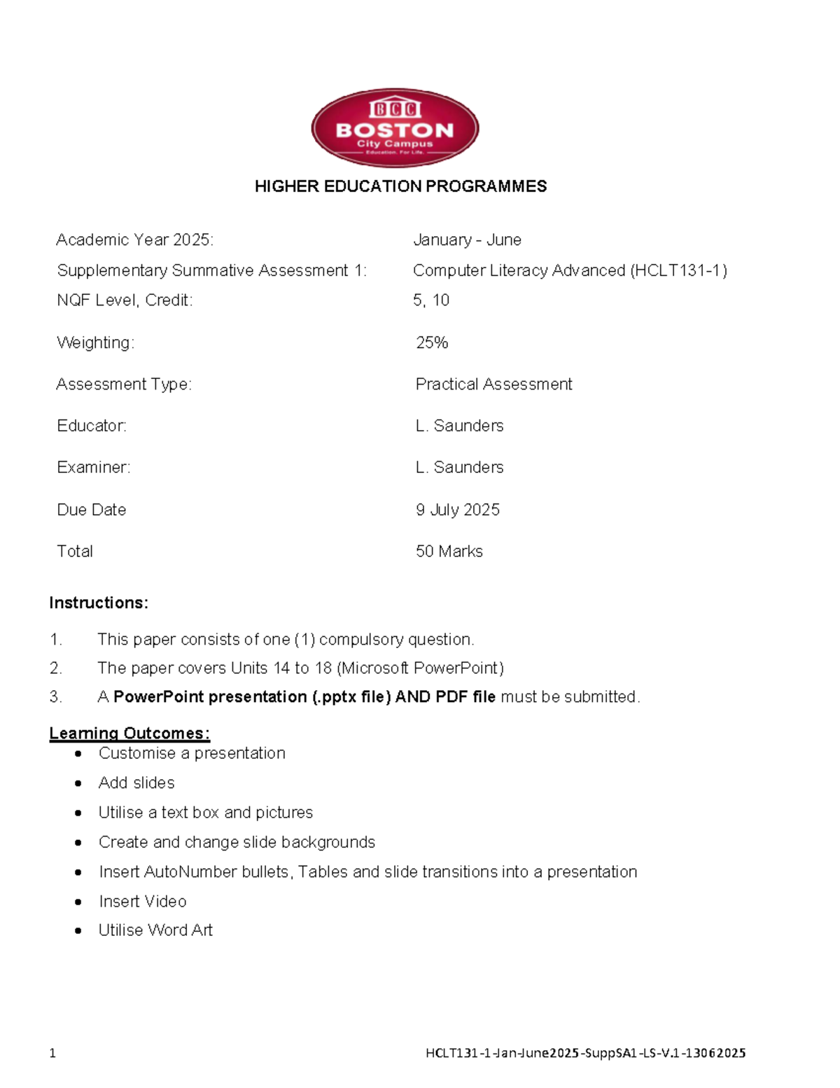HCLT131 Jan-June 2025: Compulsory Practical Assessment 1 on PowerPoint ...