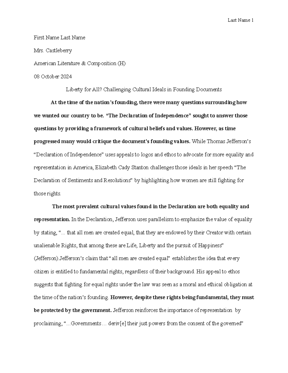 LAST NAME Unit Two Summative Essay - Last Name 1 First Name Last Name ...