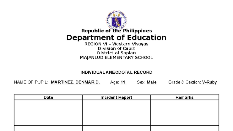 Learner's Needs & Progress Cardex - DepEd Tambayan - Studocu