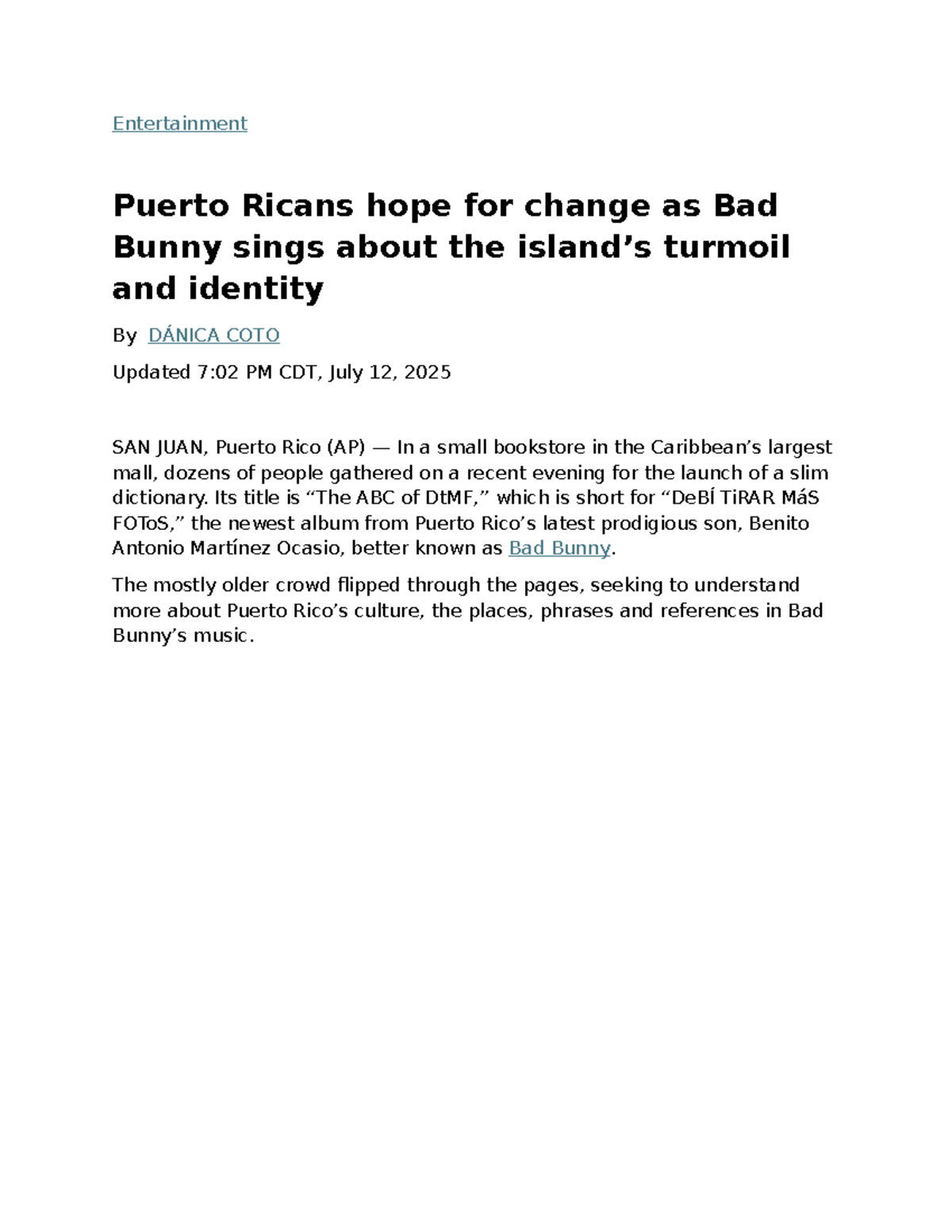 Bad Bunny's Impact: Cultural Identity & Change in Puerto Rico - Studocu