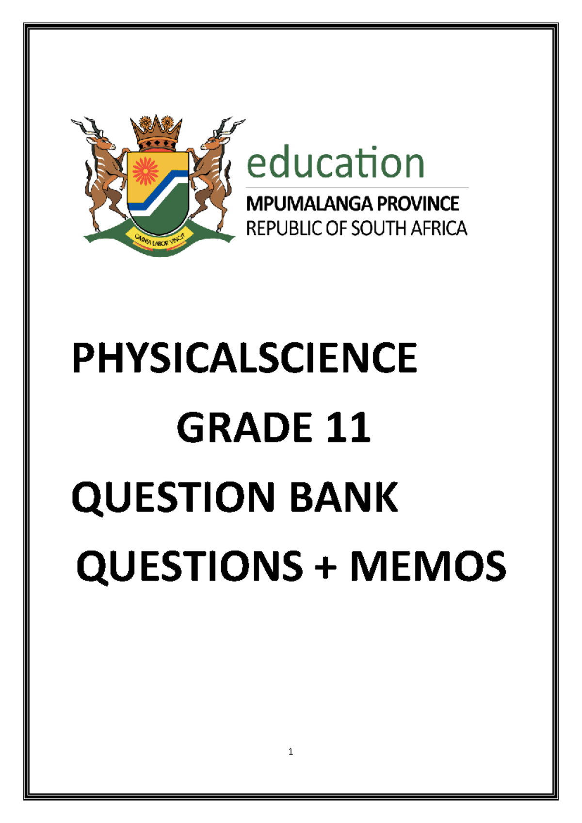Grade 11 Physical Science P2 Question Bank & Answers - Studocu