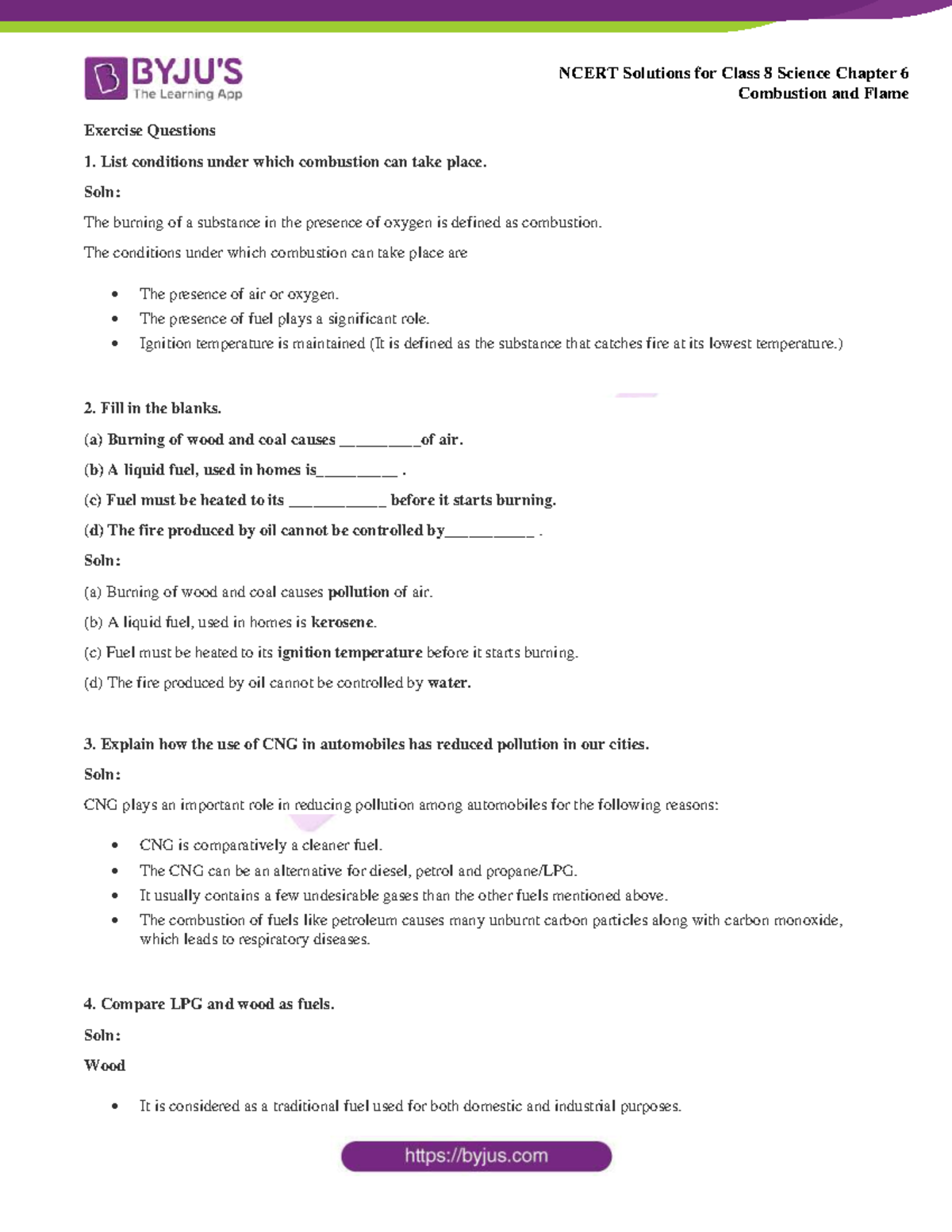 NCERT Solutions for Class 8 Science Chapter 6: Combustion and Flame ...