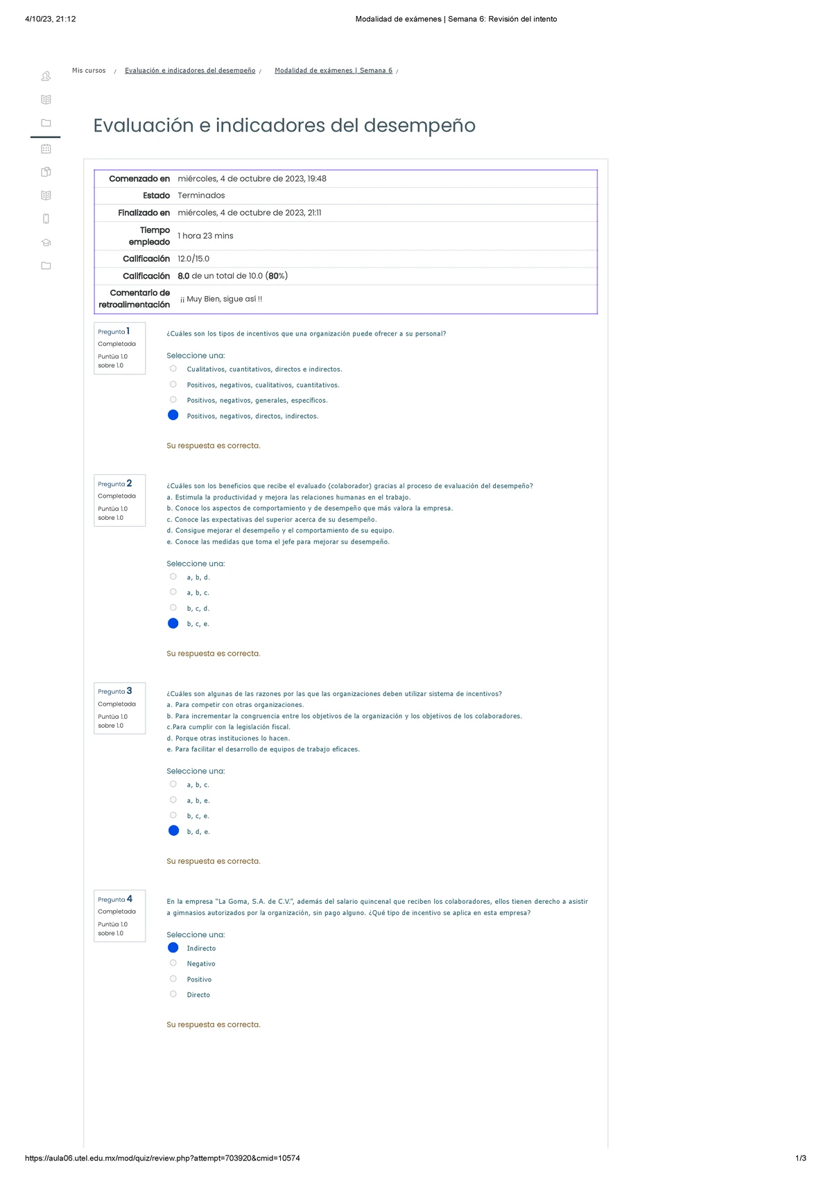 Evaluación e indicadores del desempeño sem 4 - Evaluación e indicadores del desempeño Mis cursos ...