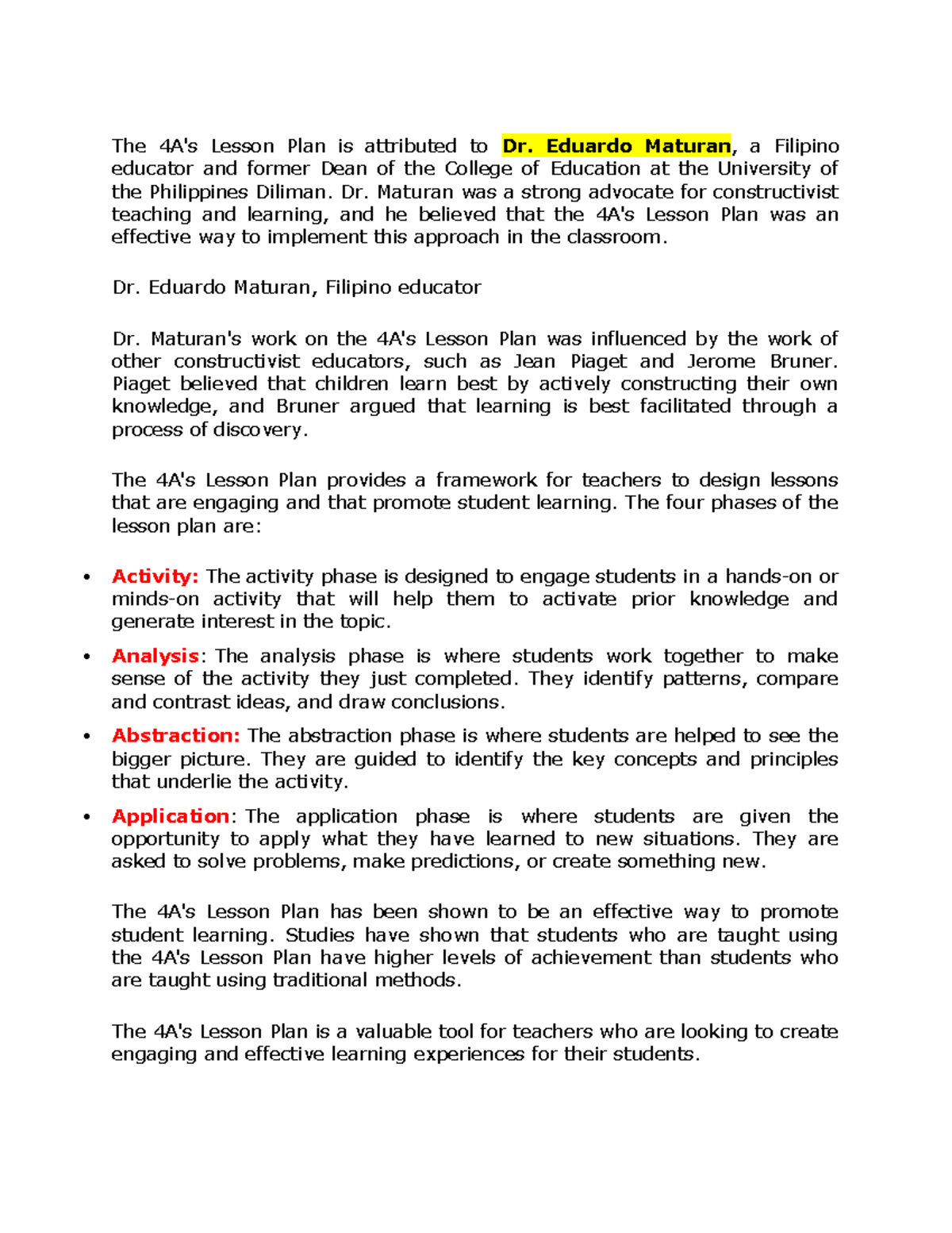 4A's Lesson Plan Framework: Engaging Strategies for Educators - Studocu