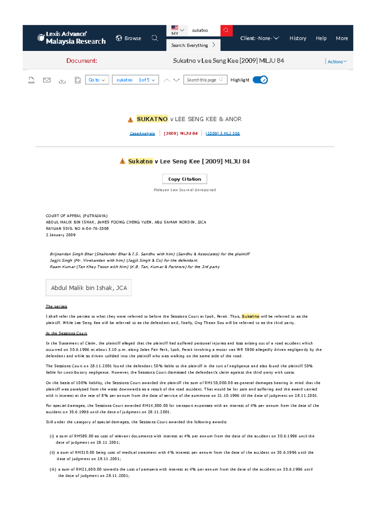 Sukatno v Lee Seng Kee: Case Analysis and Judgment Review [MLJU 84 ...