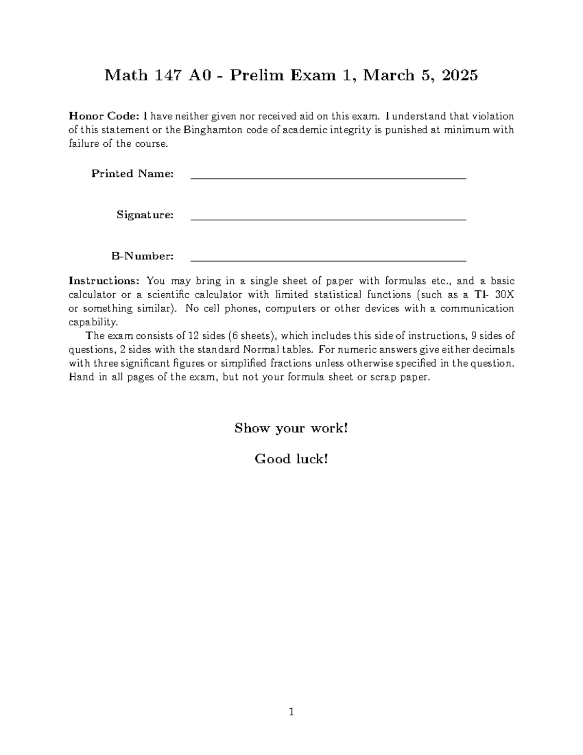 Sample Exam 1 MATH 147 - Midterm Review Notes - Studocu