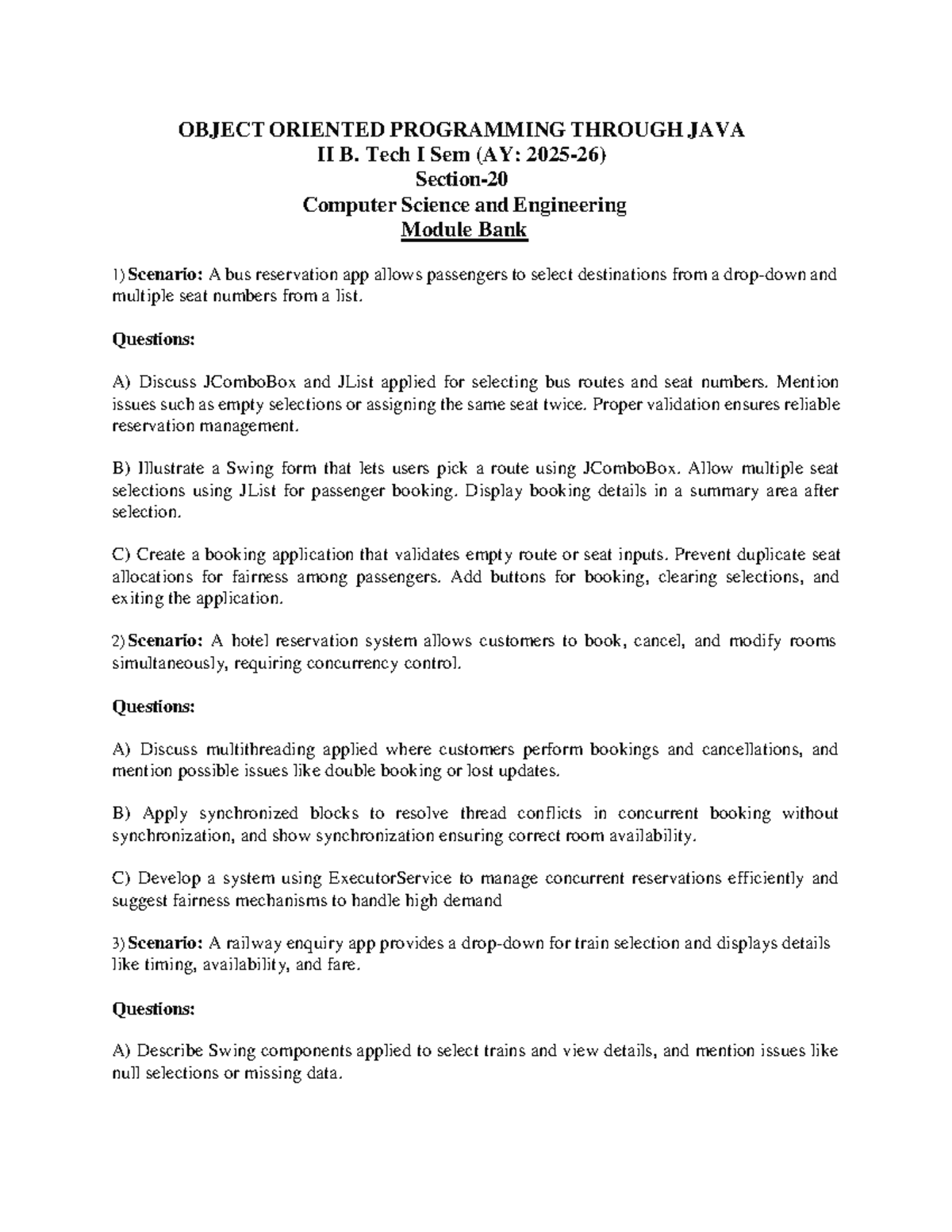 Java II B.Tech I Sem: Module Bank - Object Oriented Programming Concepts - Studocu