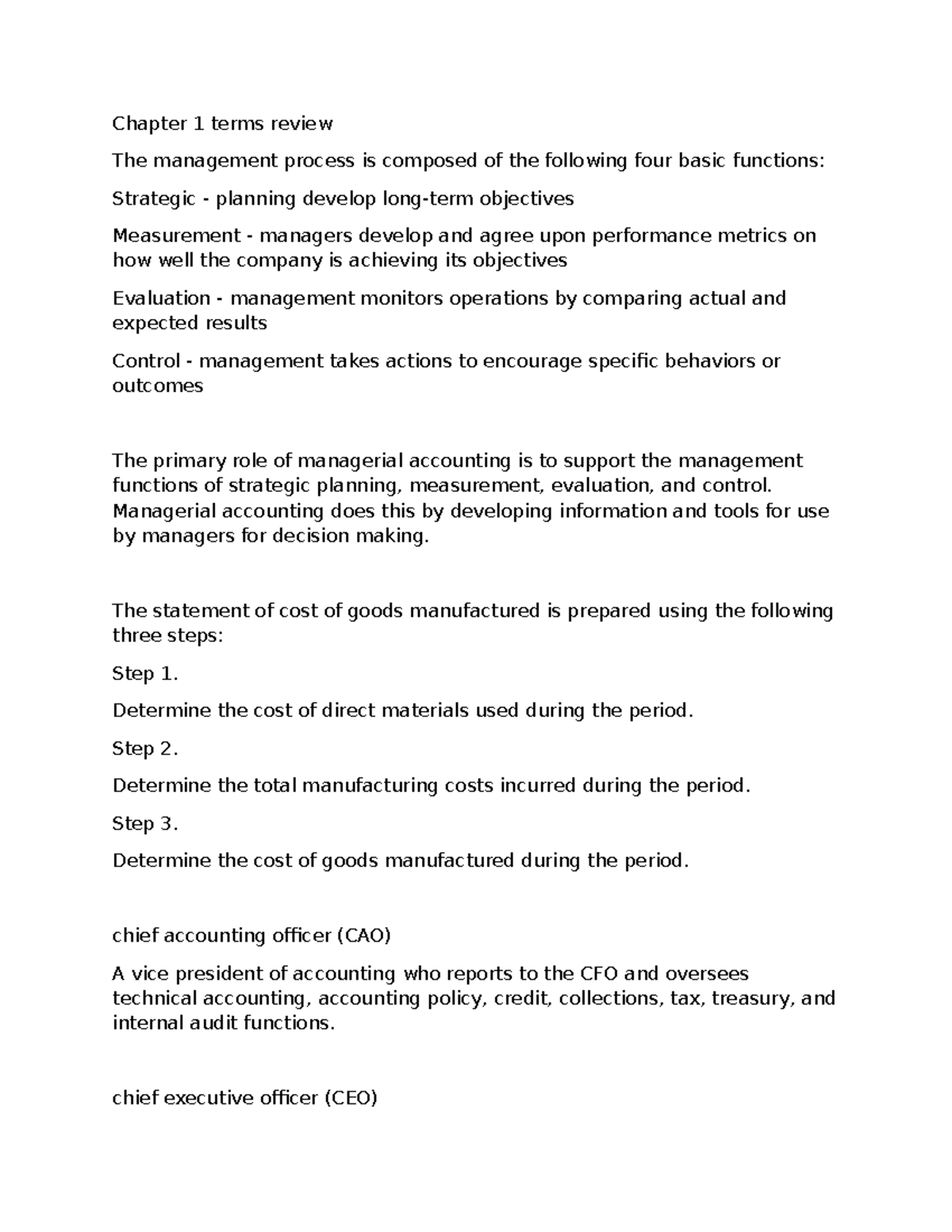 Chapter 1 Terms Review: Key Concepts in Management Process - Studocu