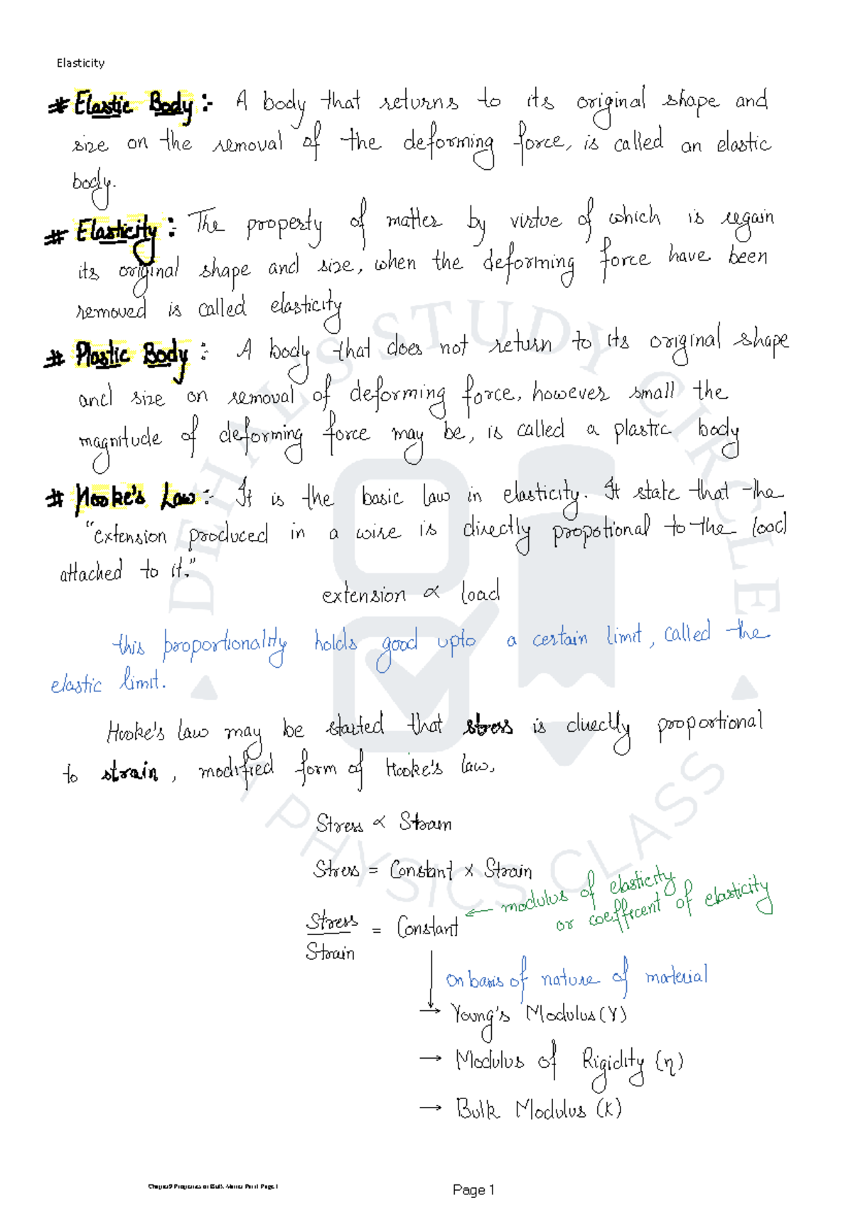 Elasticity and Properties of Bulk Matter - Chapter 9 Notes - Studocu