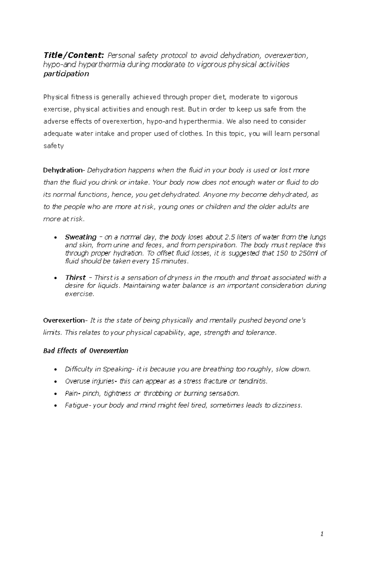 Personal Safety Protocol for Hypothermia, Hyperthermia & Overexertion ...