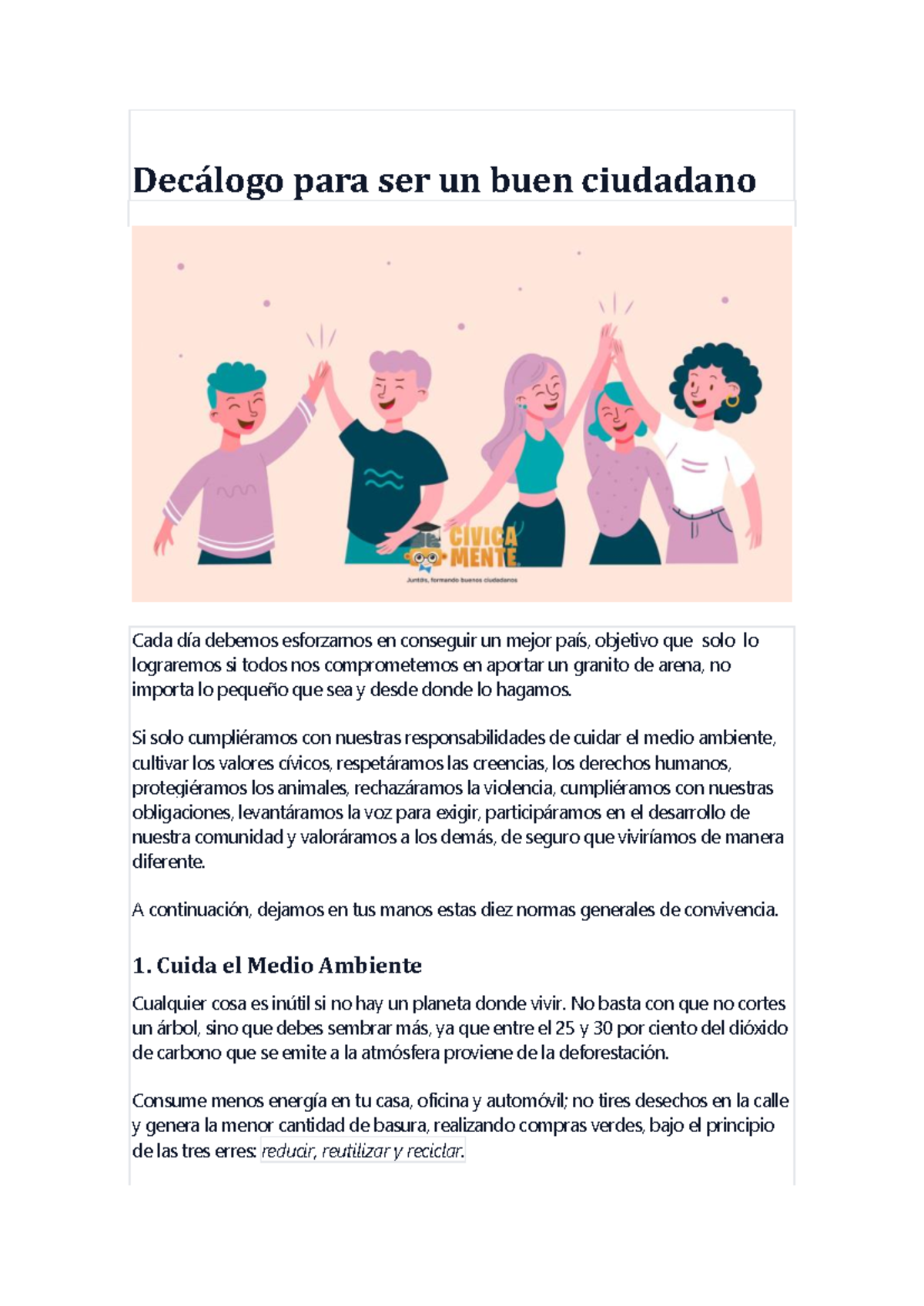 Decálogo para ser un buen ciudadano - Decálogo para ser un buen ...