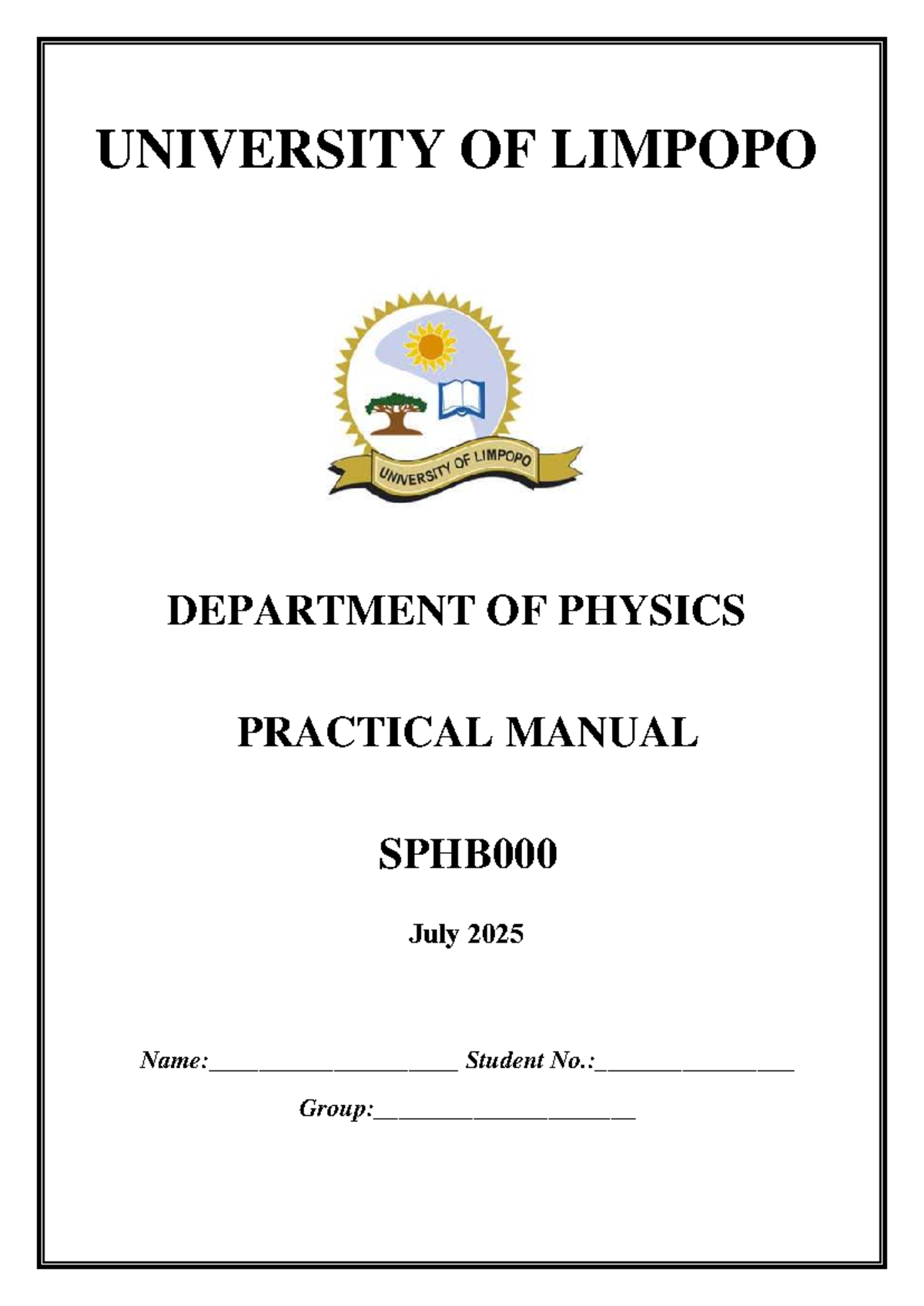 2025 Laboratory Manual for SPHB000: Physics Practical Experiments - Studocu