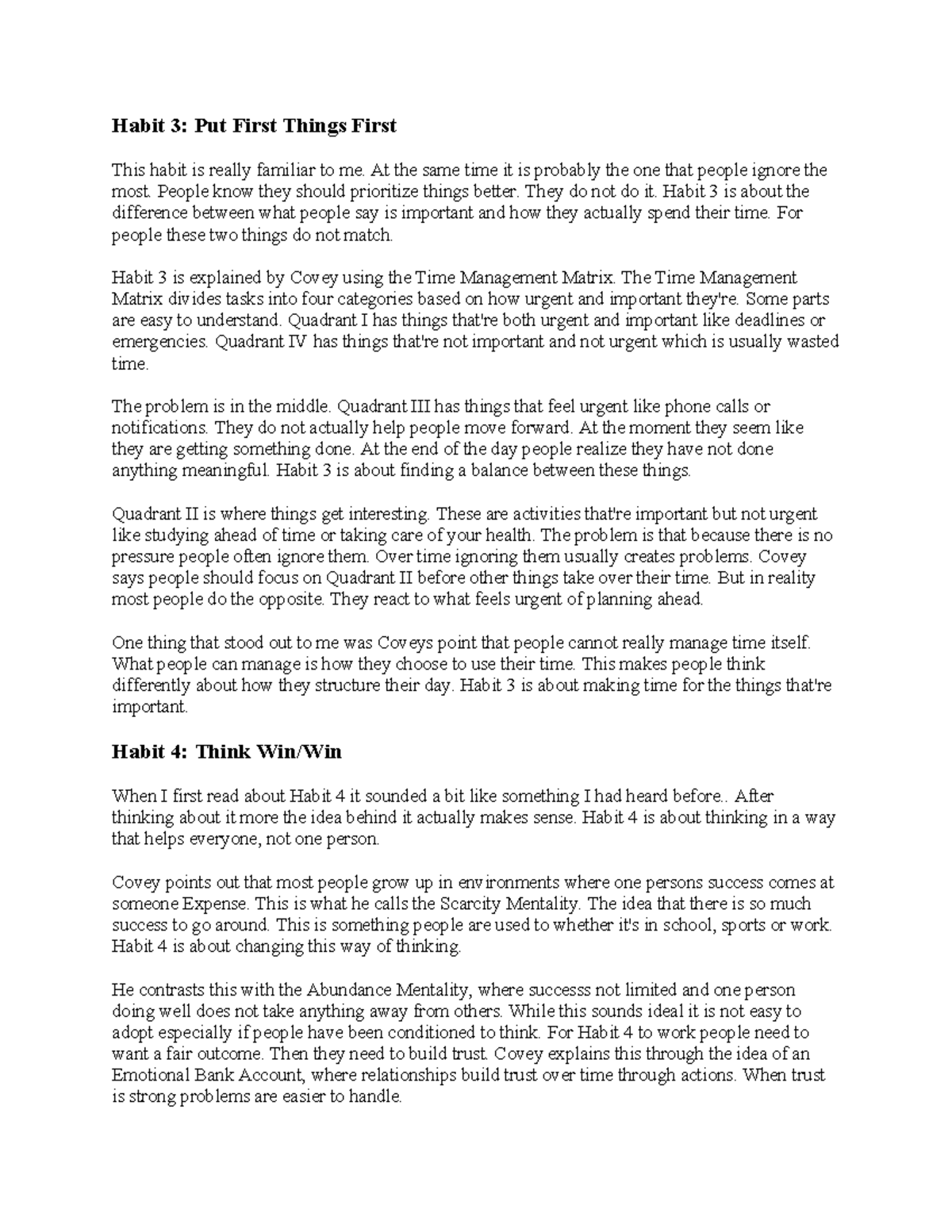 Habit 3 & 4: Prioritizing and Collaborative Thinking Insights - Studocu