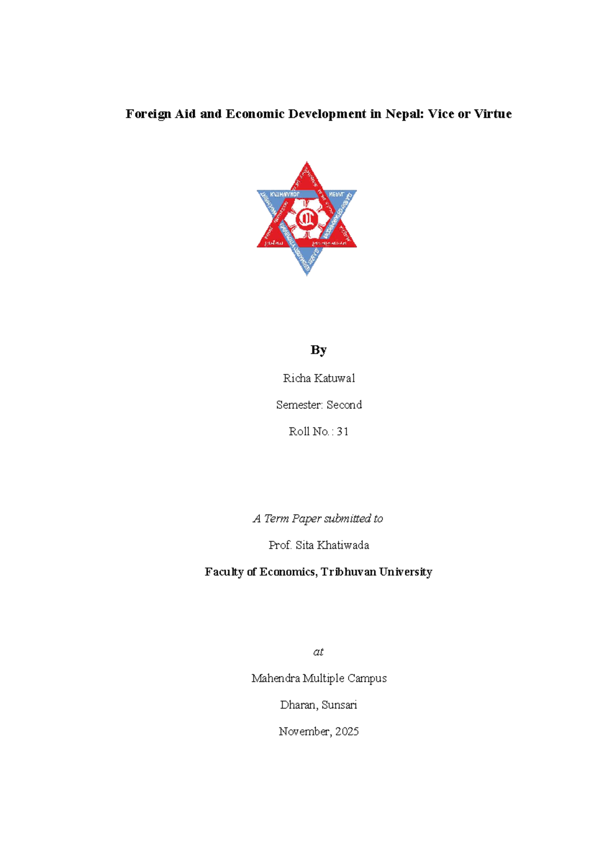 Foreign Aid & Economic Development in Nepal: A Dual Perspective (ECO ...