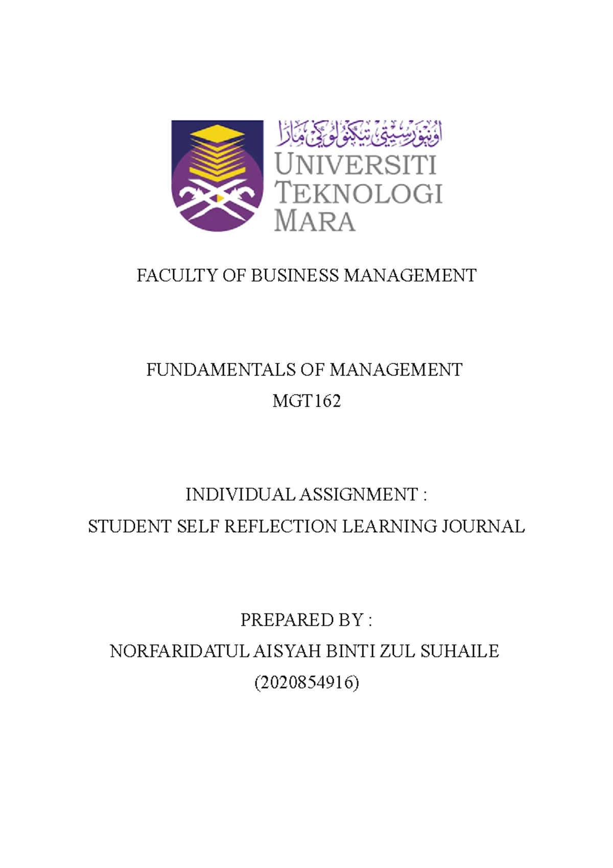 MGT162 Group Assignment - FUNDAMENTALS OF MANAGEMENT (MGT 162) GROUP ASSIGNMENT SUGARY BITEZ ...