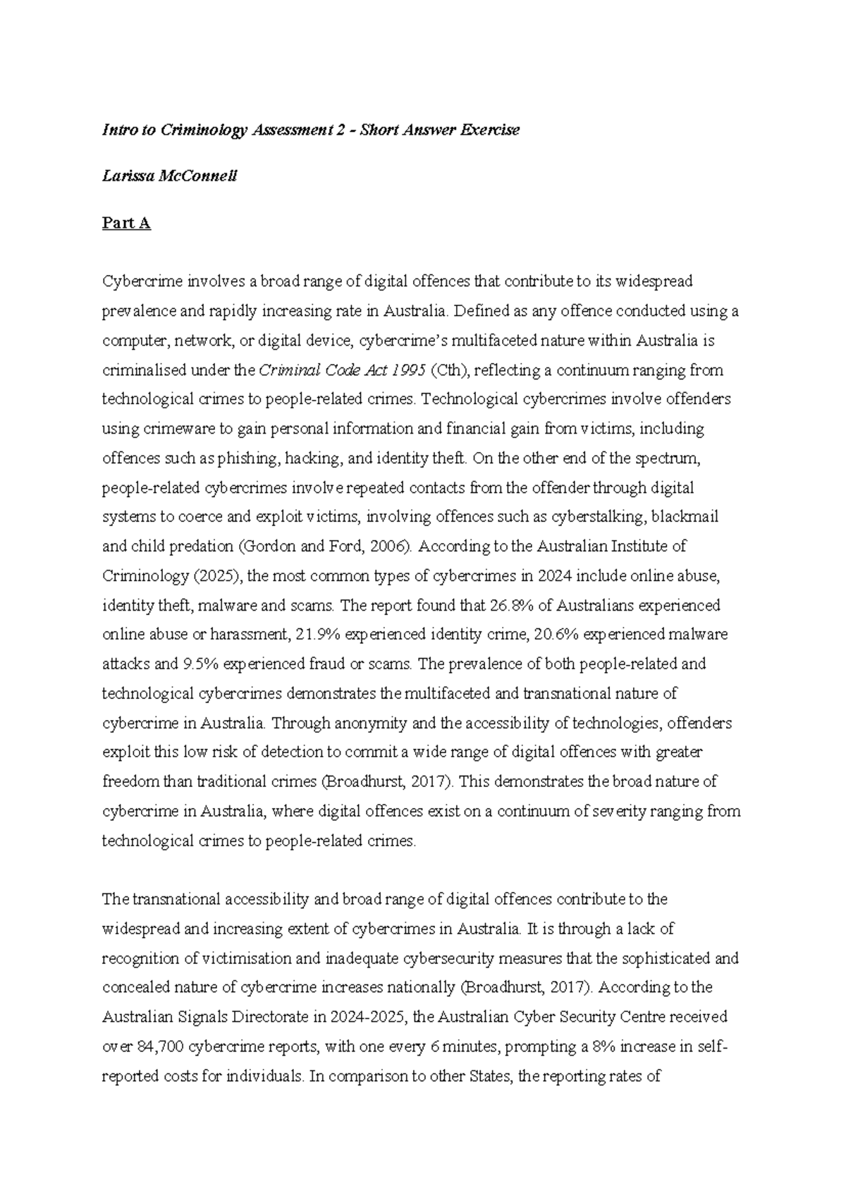 Intro to Criminology Assessment 2: Cybercrime & IPV Analysis - Studocu