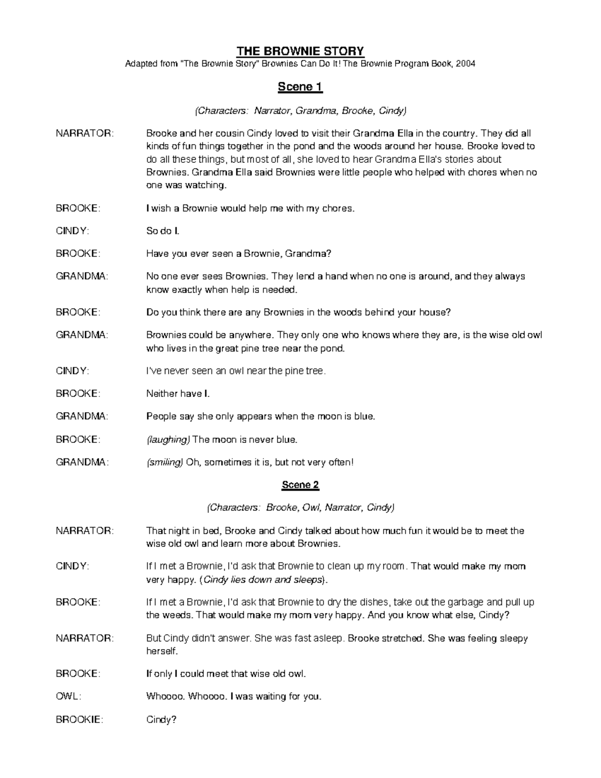 The Brownie Story Skit: A Magical Adventure in the Woods - Studocu