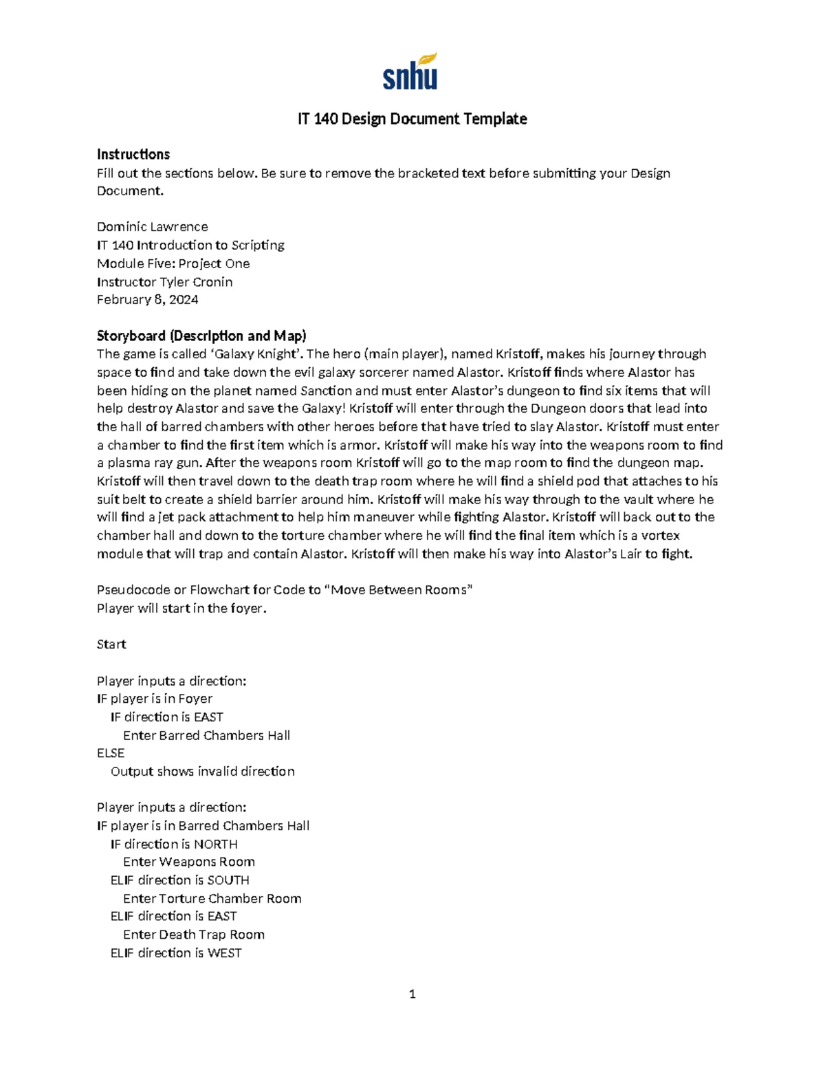 IT 140 - 5-3 Project One - Design Doc for Text Adventure Game - Studocu