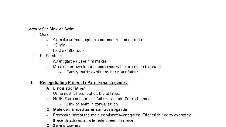 Engl 277: Lecture 21 - Sink or Swim Quiz & Recent Material Insights ...