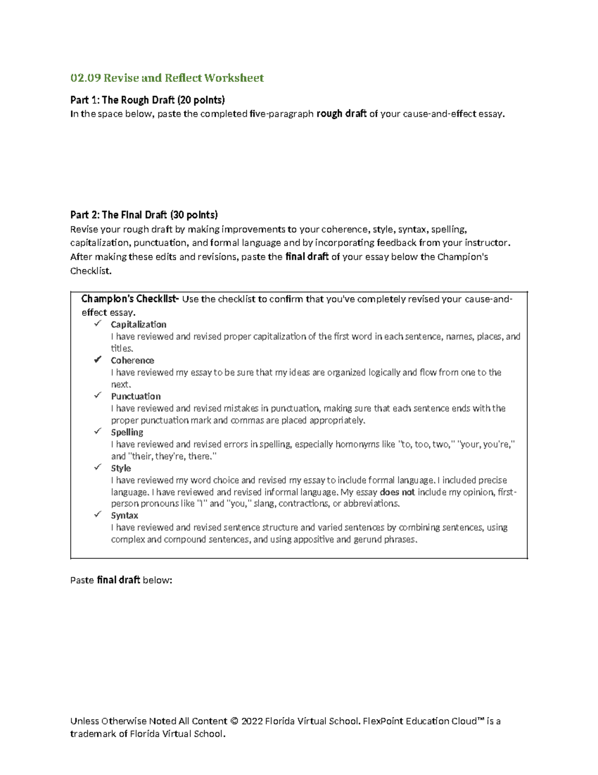 02 Revise and Reflect Worksheet for Cause-and-Effect Essay - Studocu