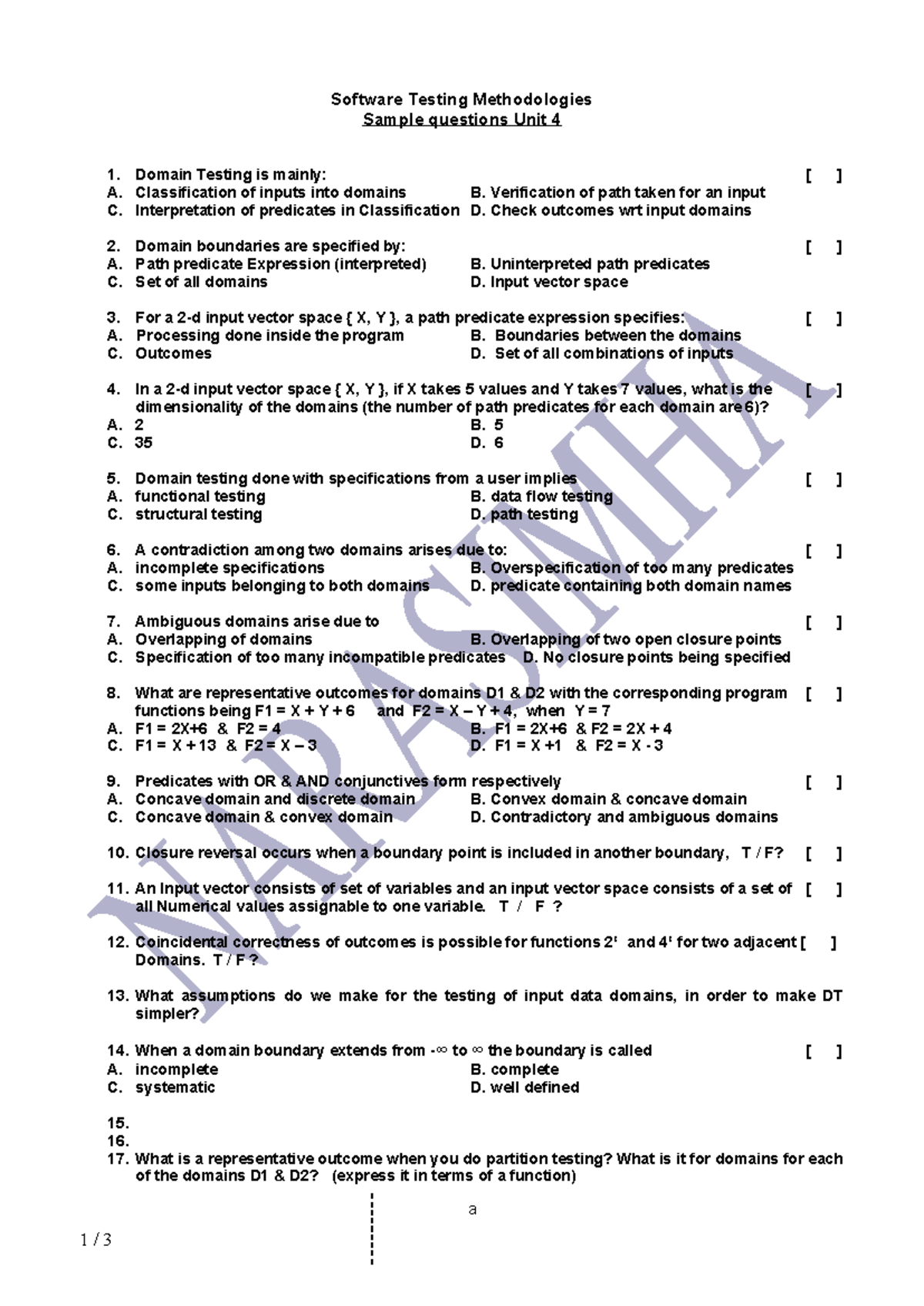 Software Testing Methodologies (STM) Unit 4 Sample Questions - Studocu