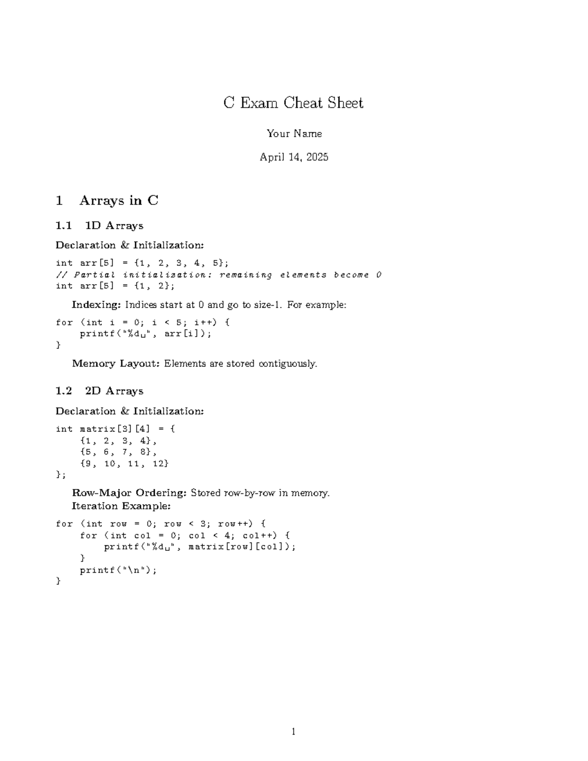 C Exam Cheat Sheet: Key Concepts and Techniques in C Programming - Studocu