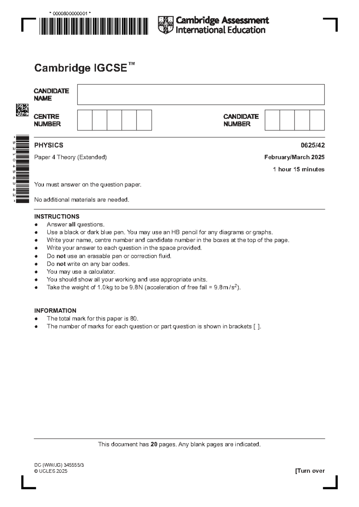Cambridge U 0625/42 Physics Paper 4 Theory (Extended) March 2025 - Studocu