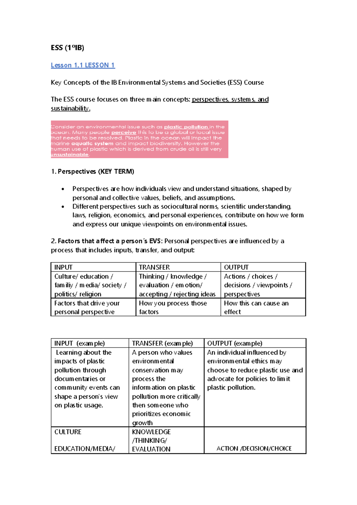 ESS (1ºIB) Lesson 1.1: Key Concepts in Environmental Systems and ...