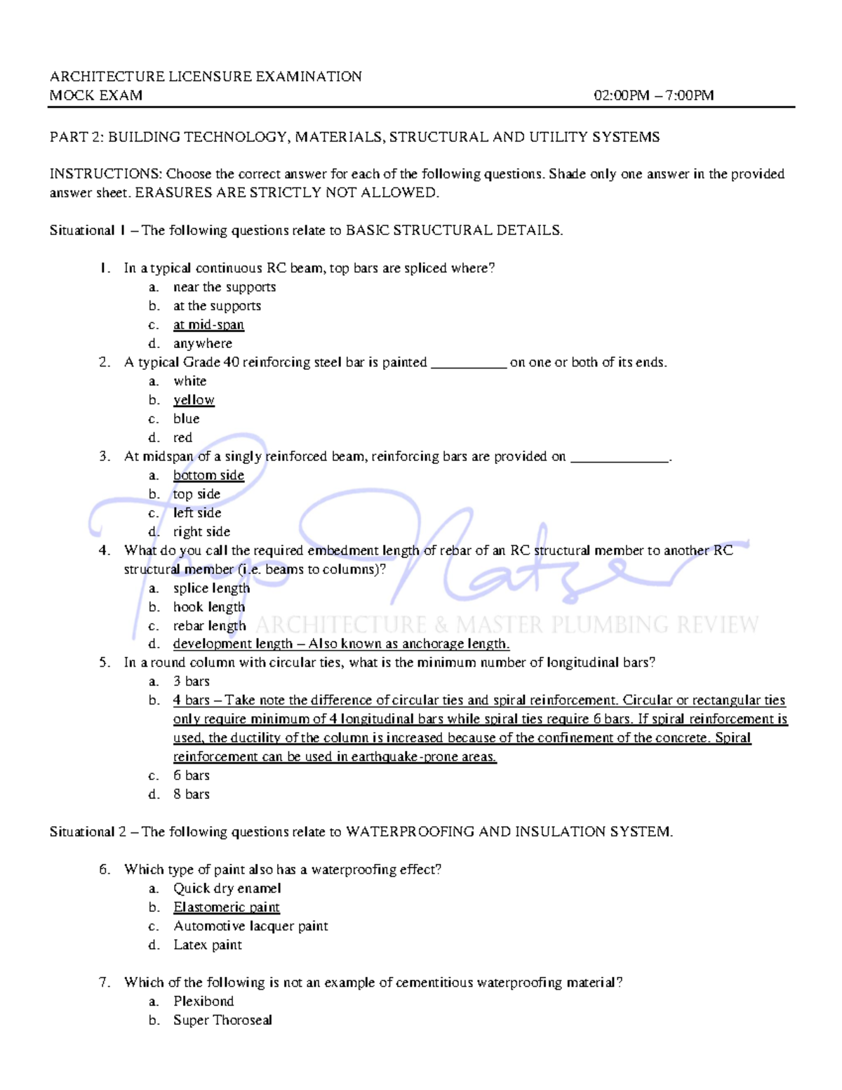 Building Technology Mock Exam Questions for Architecture Licensure Exam ...