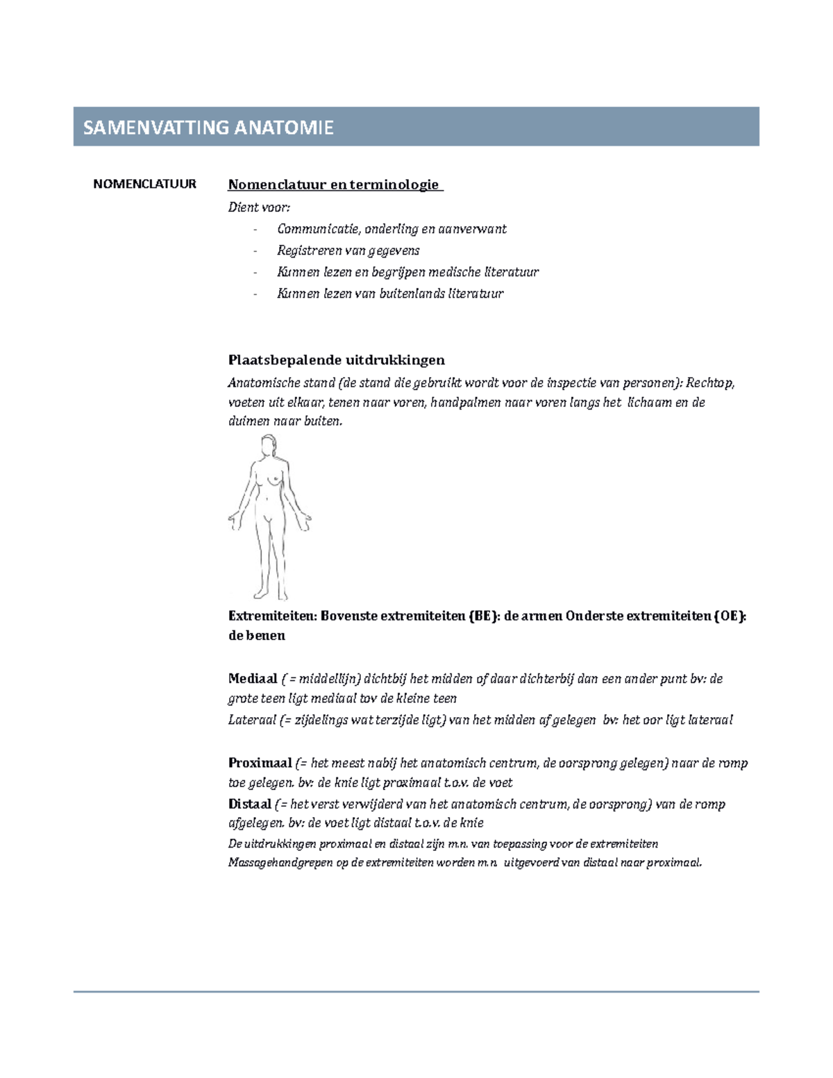 Samenvatting Anatomie voor Studie & Medische Terminologie - Studeersnel