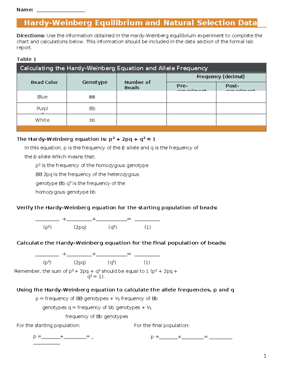 Bio182-01.01-worksheet Hardy-Weinberg - Hardy-Weinberg Equilibrium and ...