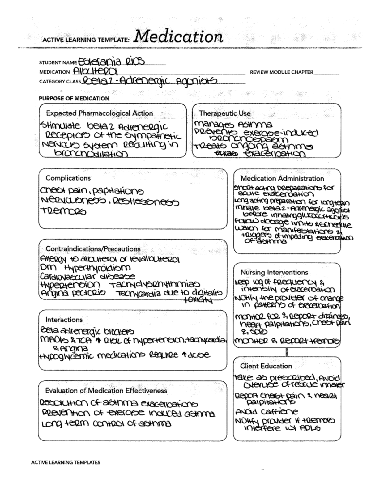 ATI Medication Template: Albuterol - Active Learning Notes - Studocu