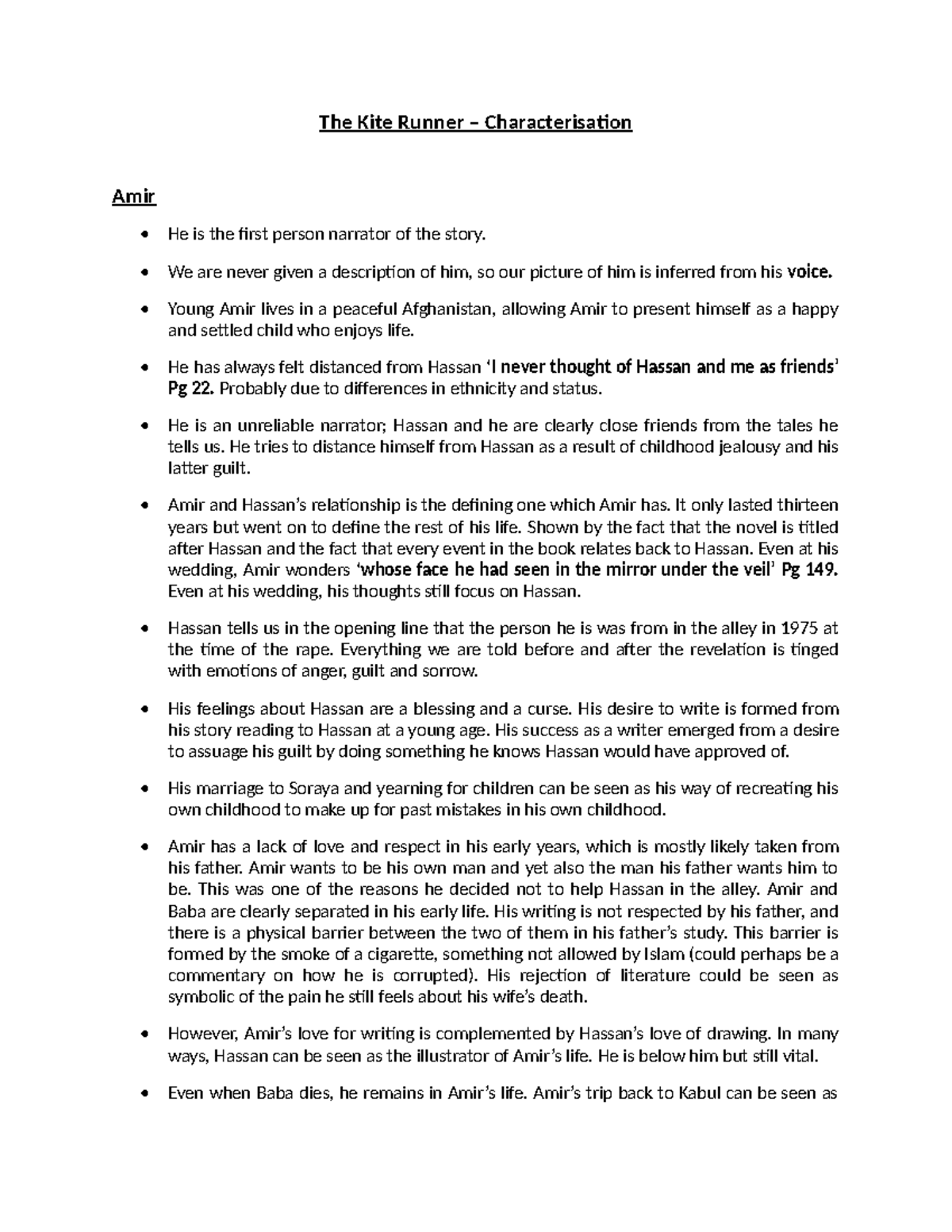 Kite Runner Characterization Study Notes for ENG101 Final Exam - Studocu