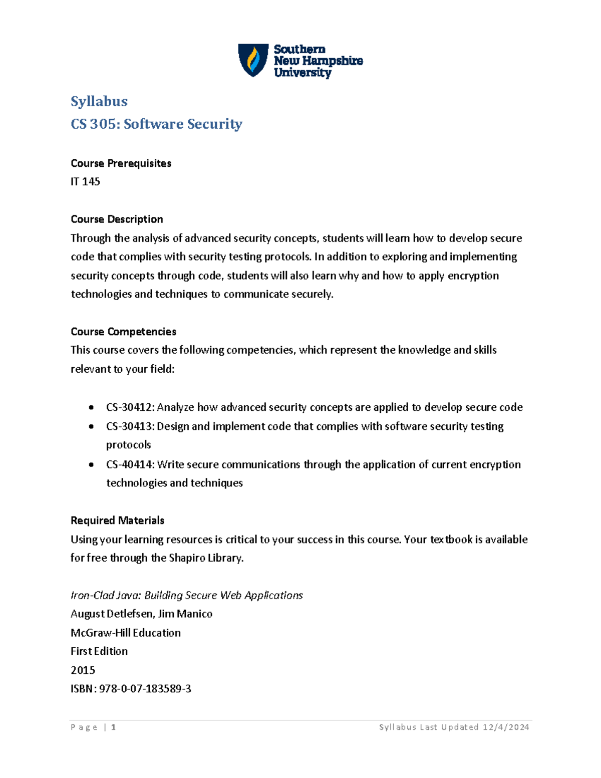 CS 305: Syllabus for Software Security Course Overview - Studocu