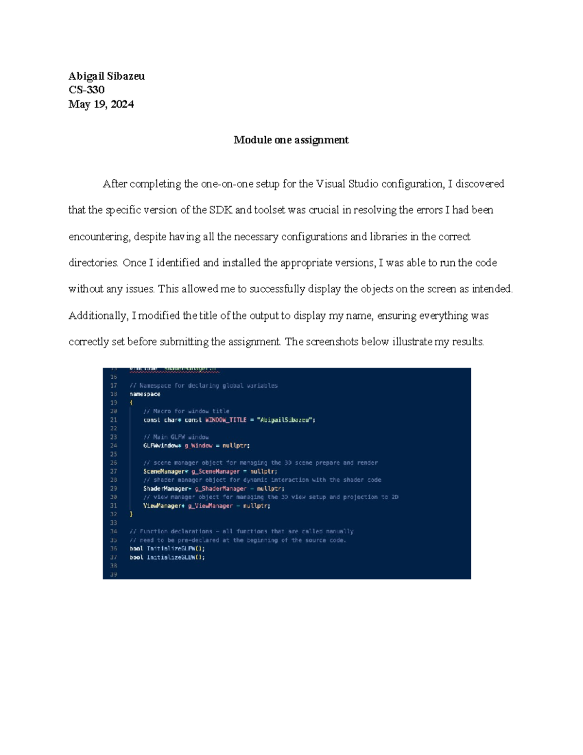 CS330 - Module 1 Assignment: Visual Studio Setup & Configuration Insights - Studocu