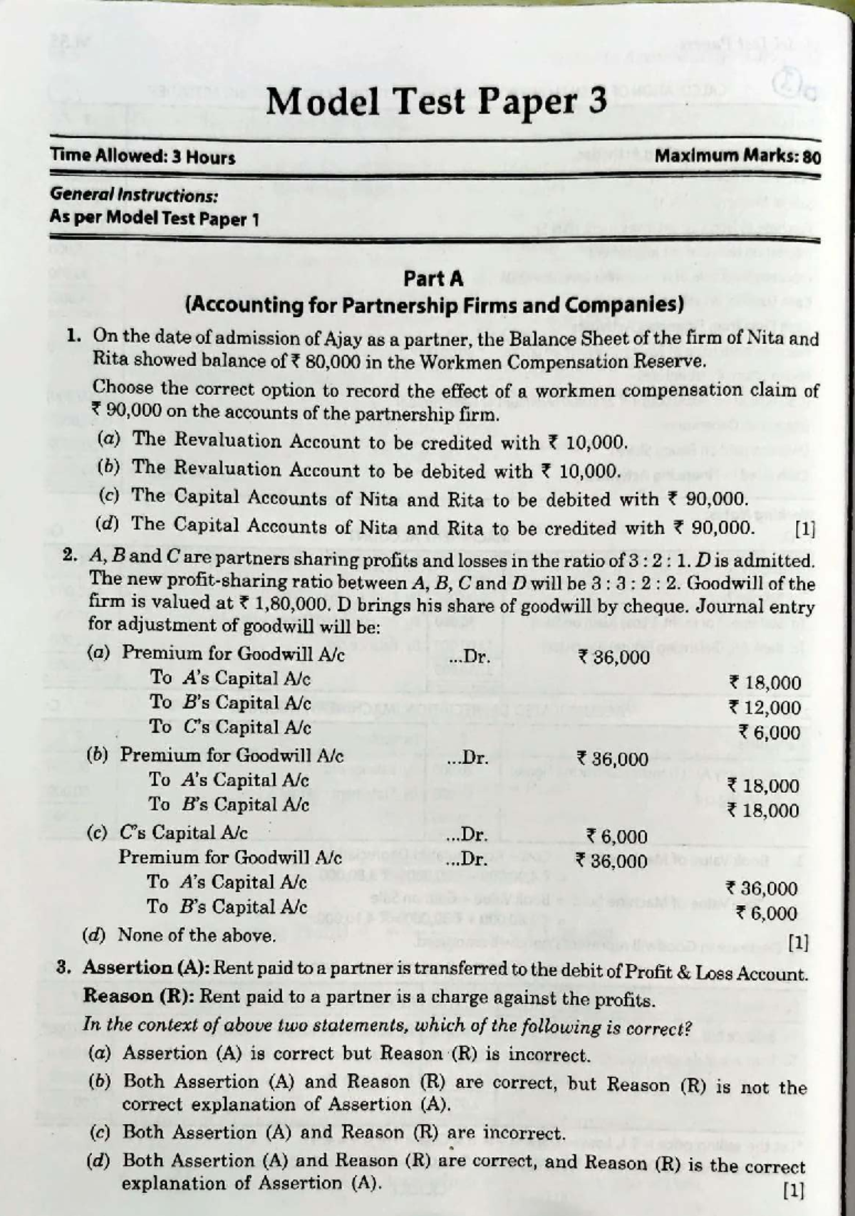 Model Test Paper 3 - Accounting for Partnership Firms and Companies ...