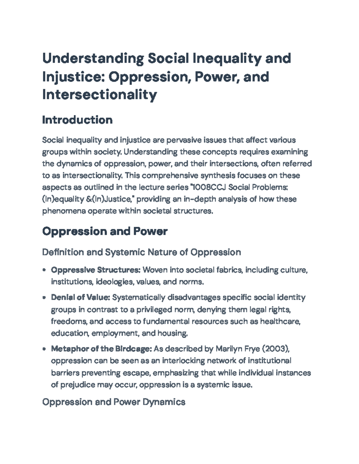 1008CCJ Final Exam Notes: Social Inequality, Power & Intersectionality ...