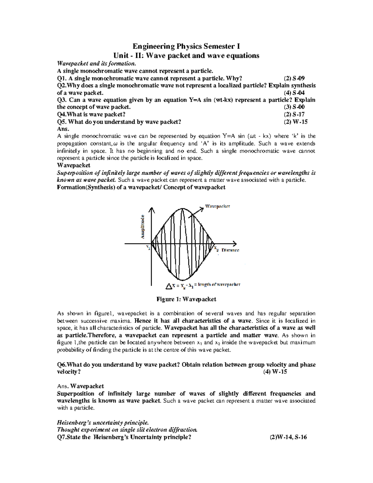 Applied Physics Notes for Engineering Physics - Unit II: Wavepackets ...