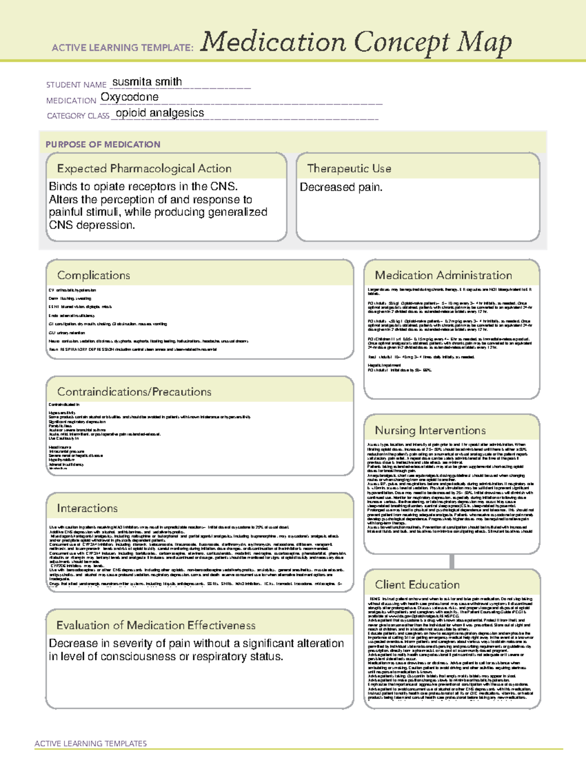 Oxycodone Drug Card Study Guide - Active Learning Template - Studocu