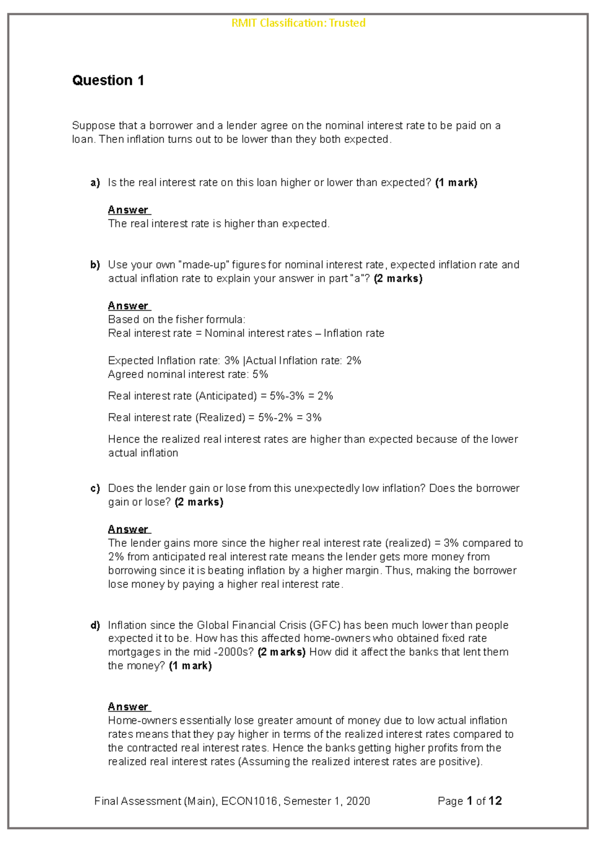 FINAL ECON 101 Exam Q&A - Interest Rates, Inflation & Exchange Rates ...